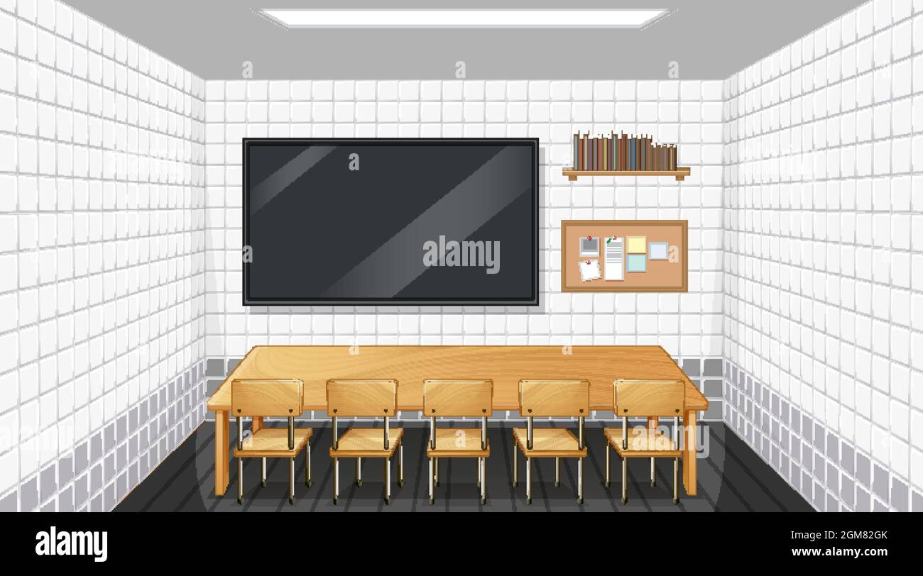 Classroom interior design with furniture and decoration illustration ...