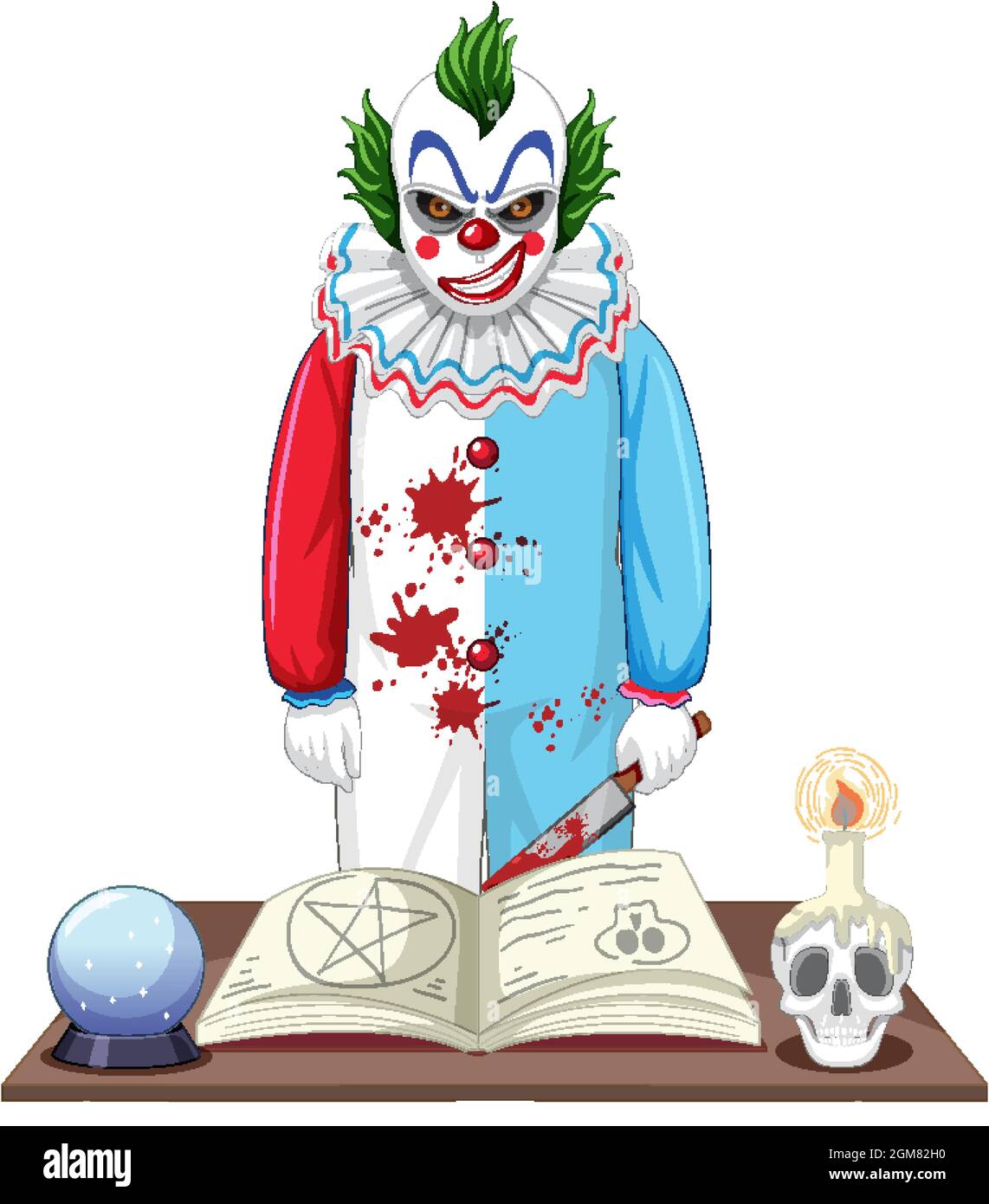 Creepy clown cartoon character on white background illustration Stock ...