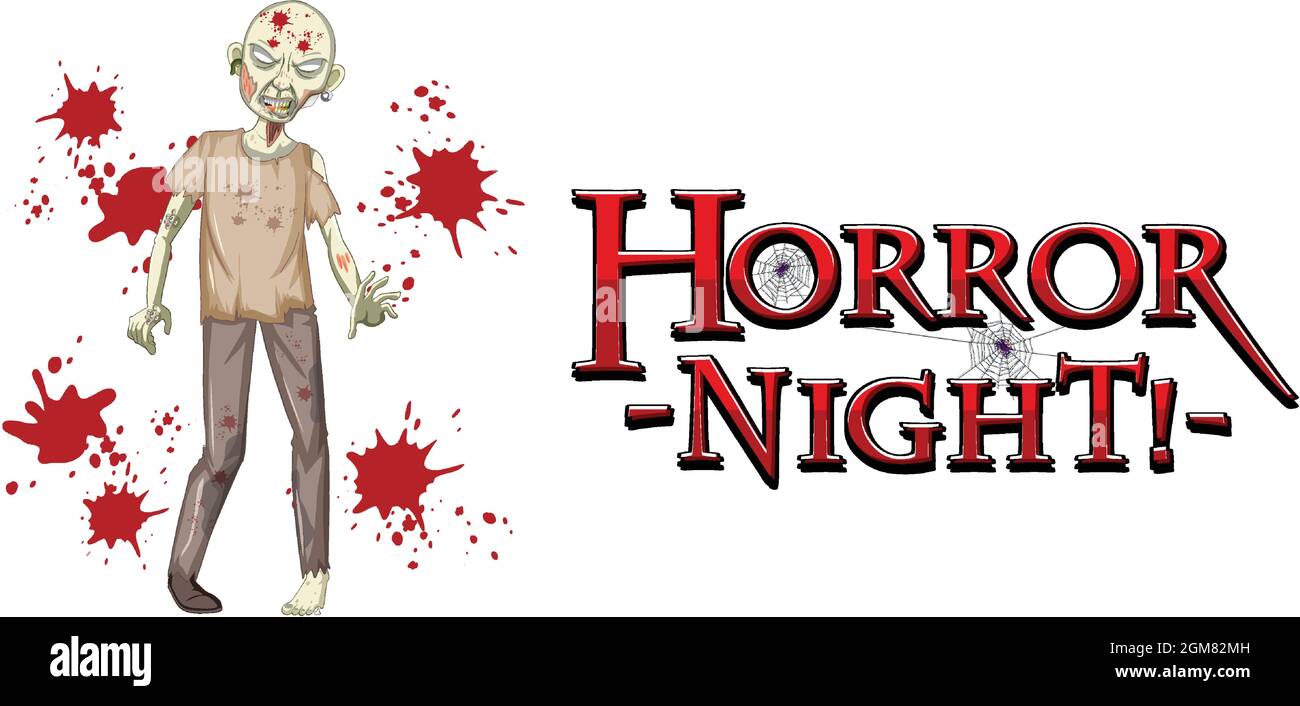 Horror Night text design with creepy zombie illustration Stock Vector ...