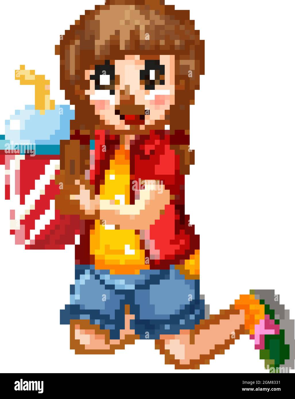 A cute girl holding drink cup cartoon character isolated on white ...