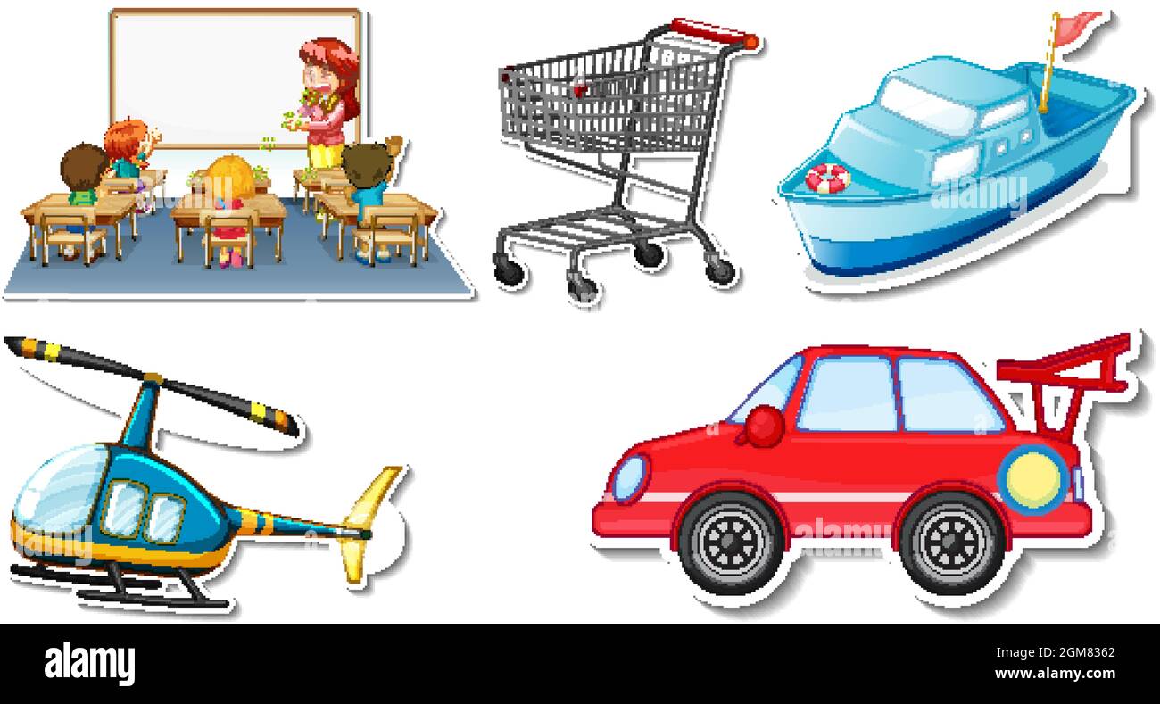 Random stickers with transportable vehicle objects illustration Stock ...