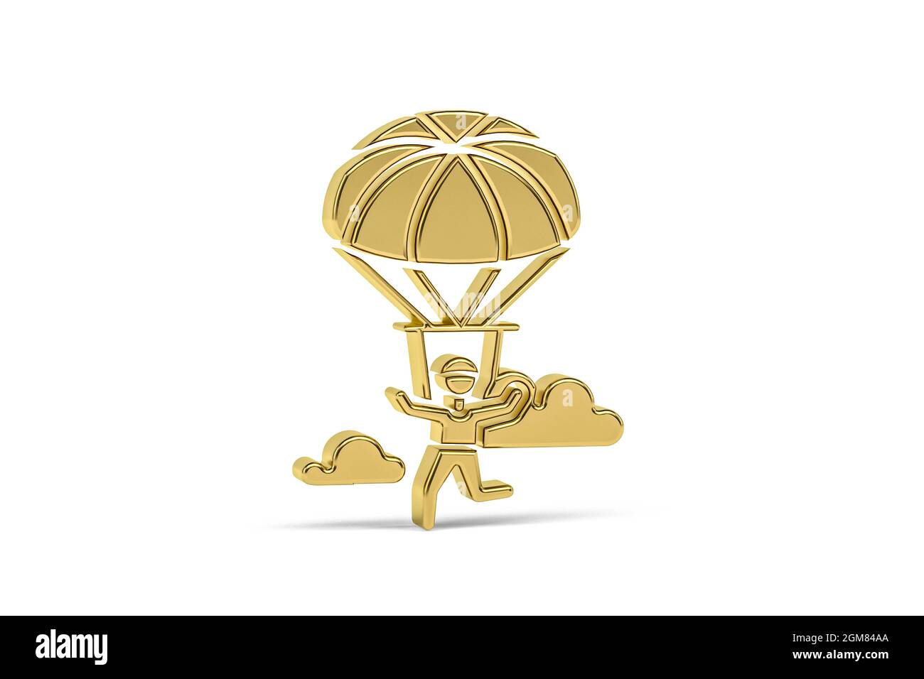 Golden 3d parachuting icon isolated on white background - 3D render ...
