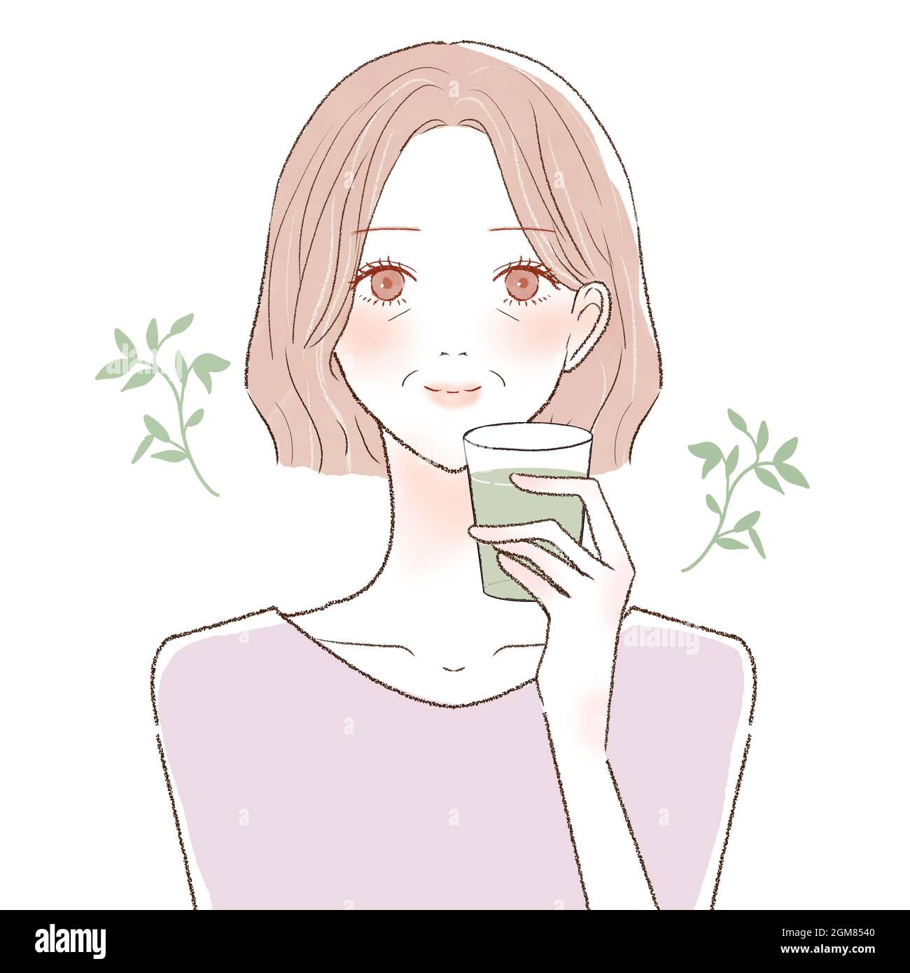 Middle-old woman drinking cold tea. On a white background Stock Photo ...