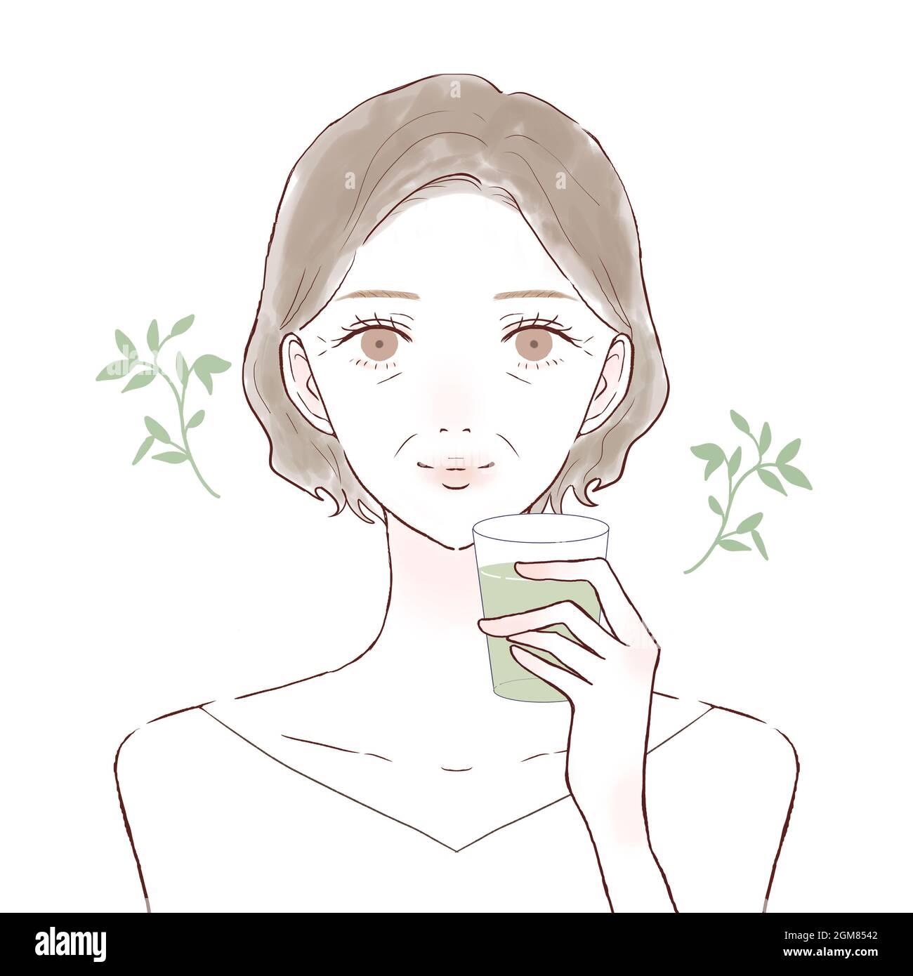 Middle-old woman drinking cold tea. On a white background Stock Photo ...