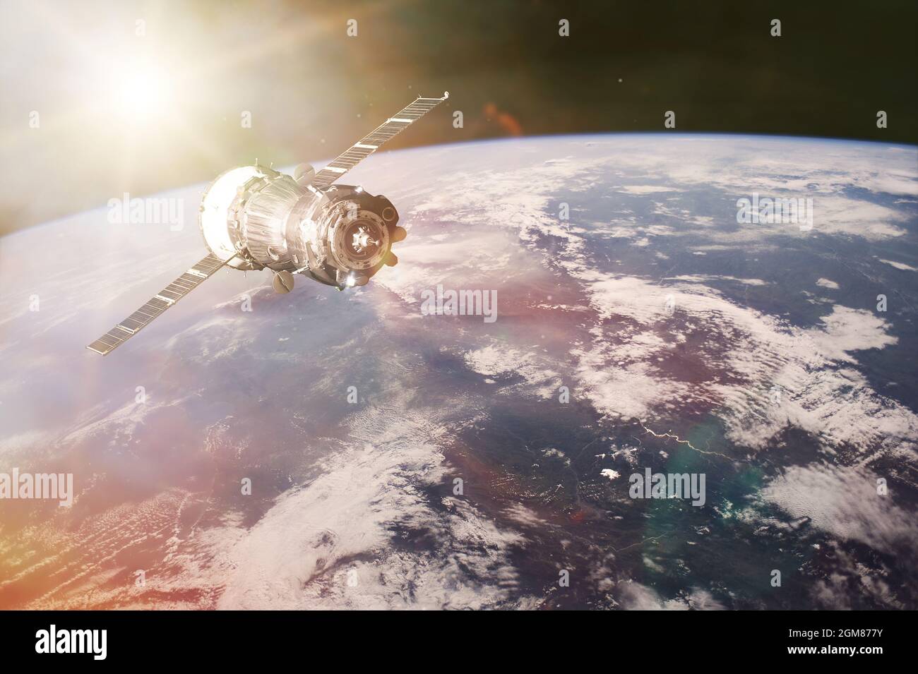 Satellite launch into space on Earth background. Elements of this image ...