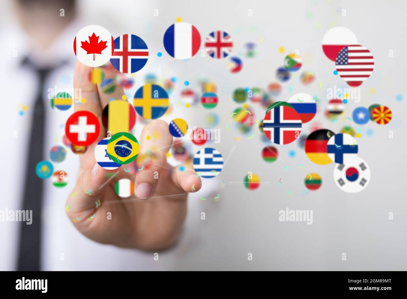 3D rendering of National Flags of the world with a hand tapping it from ...
