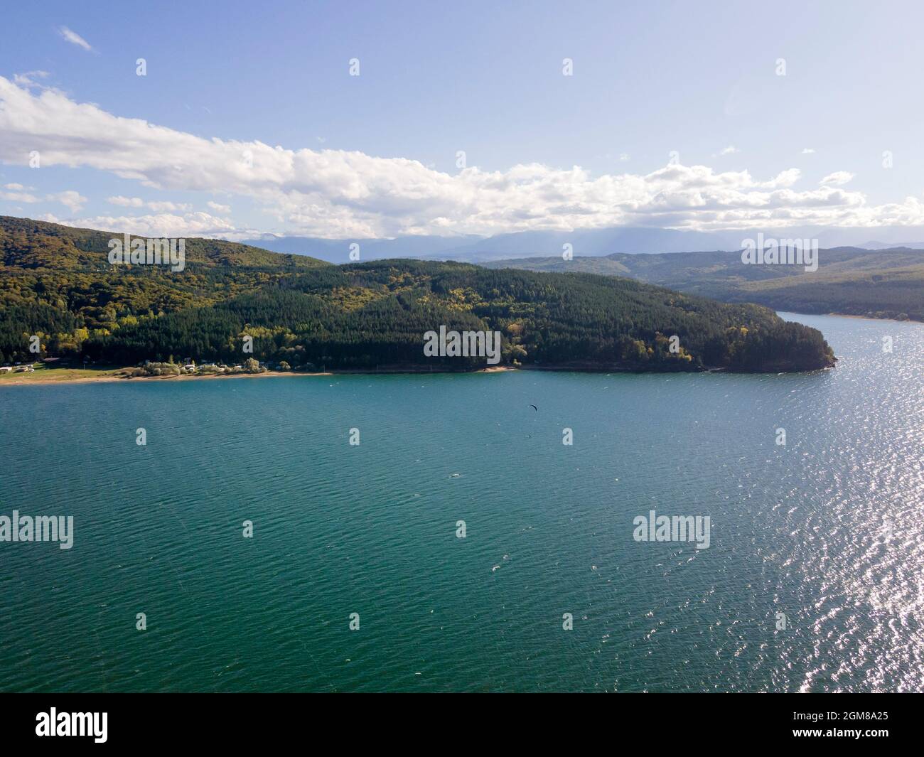 Aerial sunset view of Iskar Reservoir near city of Sofia, Bulgaria ...