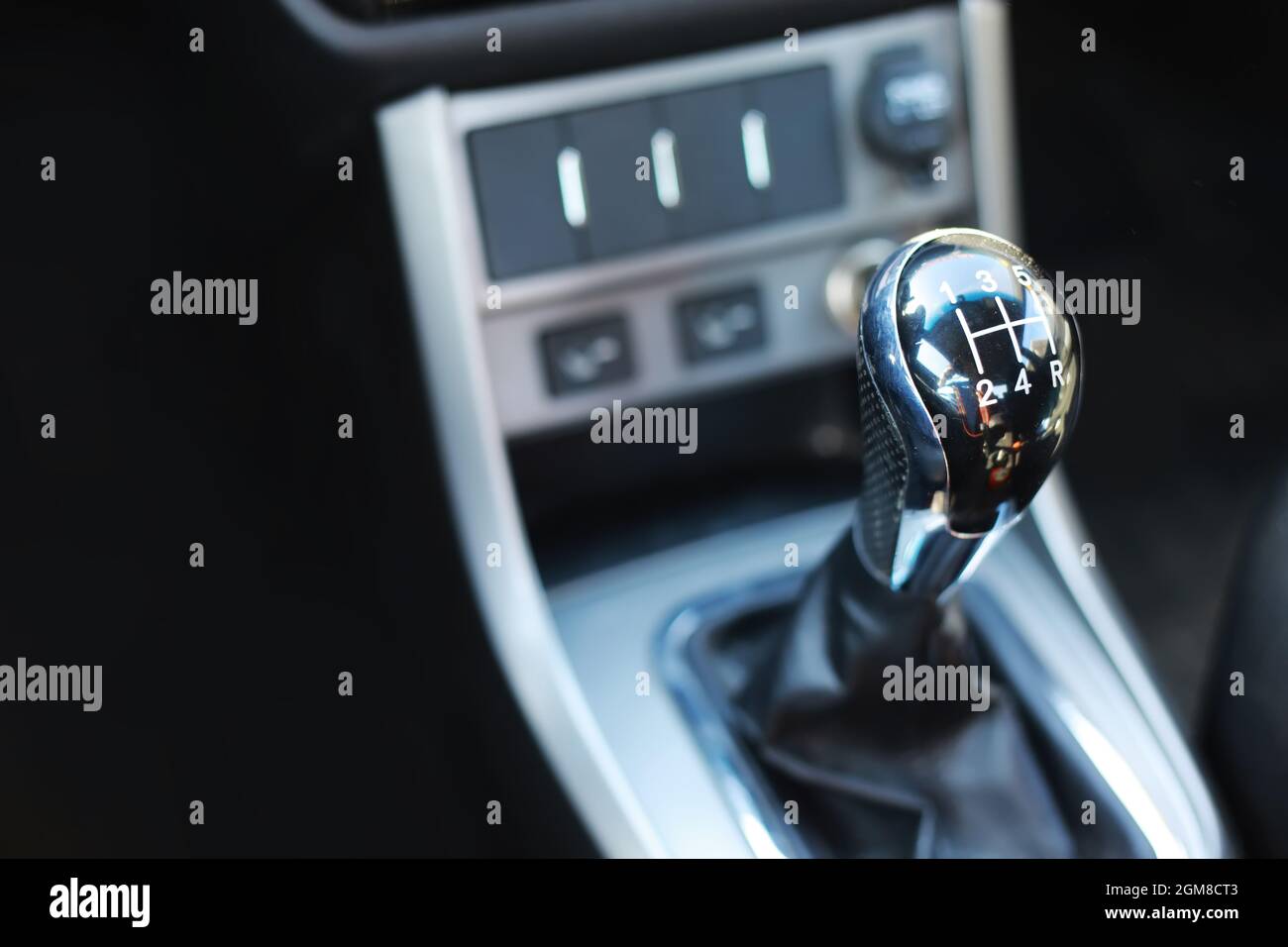 Gear lever. Manual Transmission. Hand on the gear shift in the car ...
