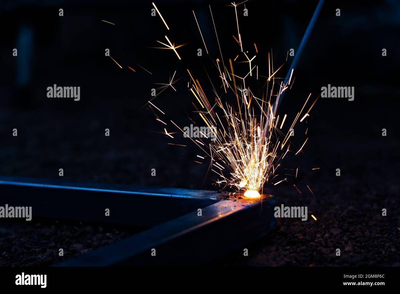 Technician focus on welding process on spark light with equipment Stock ...