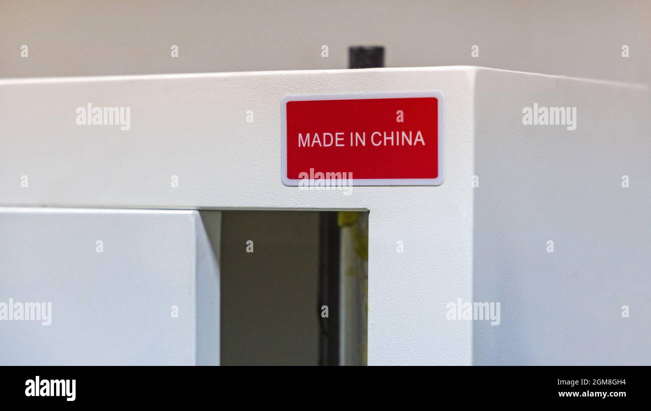 Red Sticker Made in China at Machine Stock Photo - Alamy