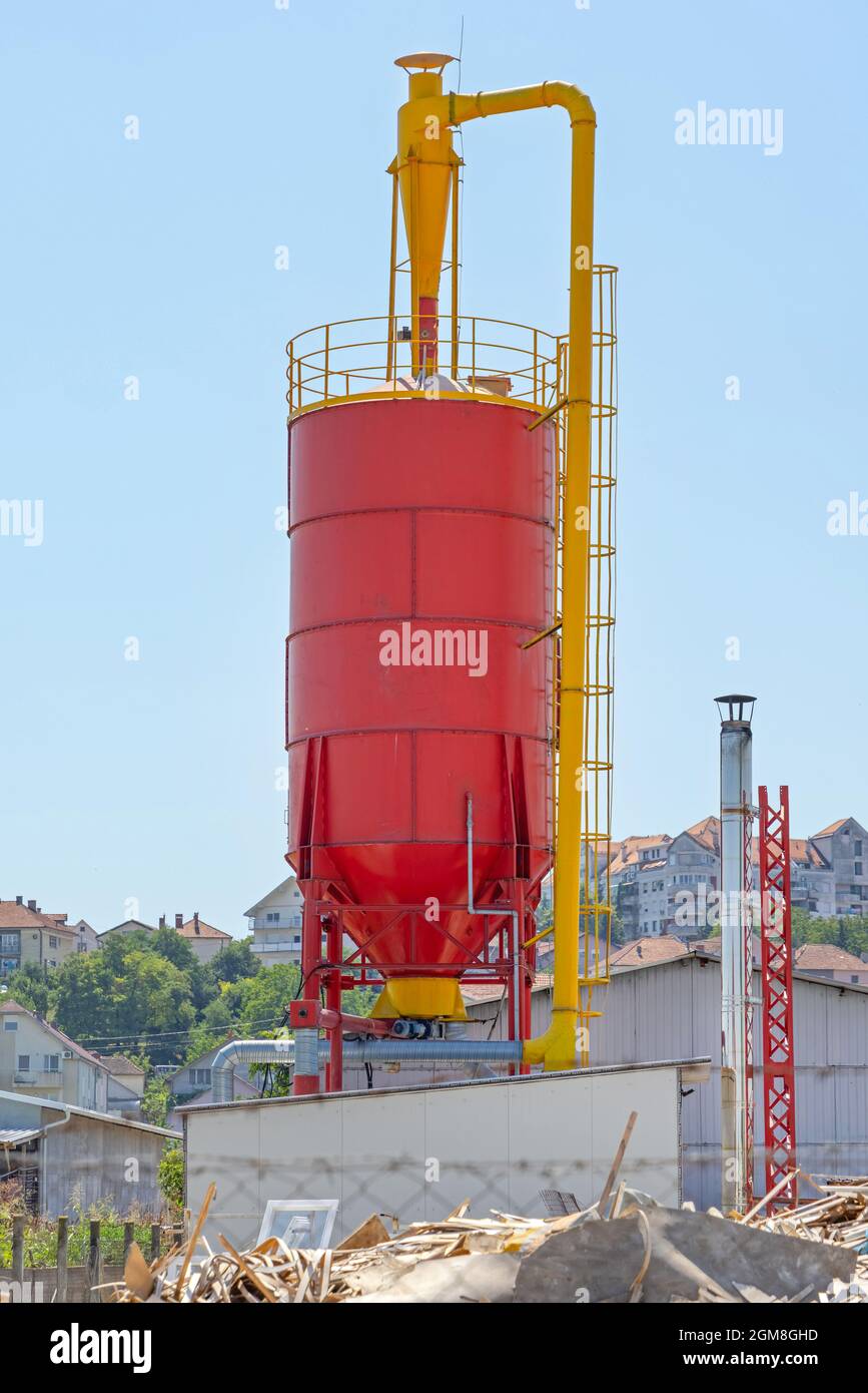 Red Silo Wood Chips Pellet Production Factory Equipment Stock Photo - Alamy