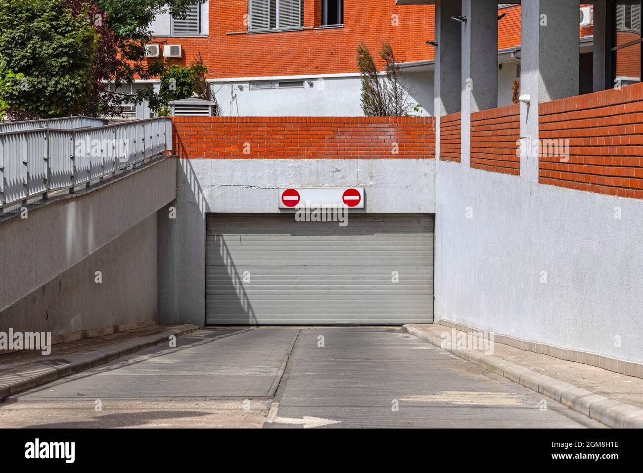 Underground Parking Garage Closed Door Exit No Entry Sign Stock Photo ...