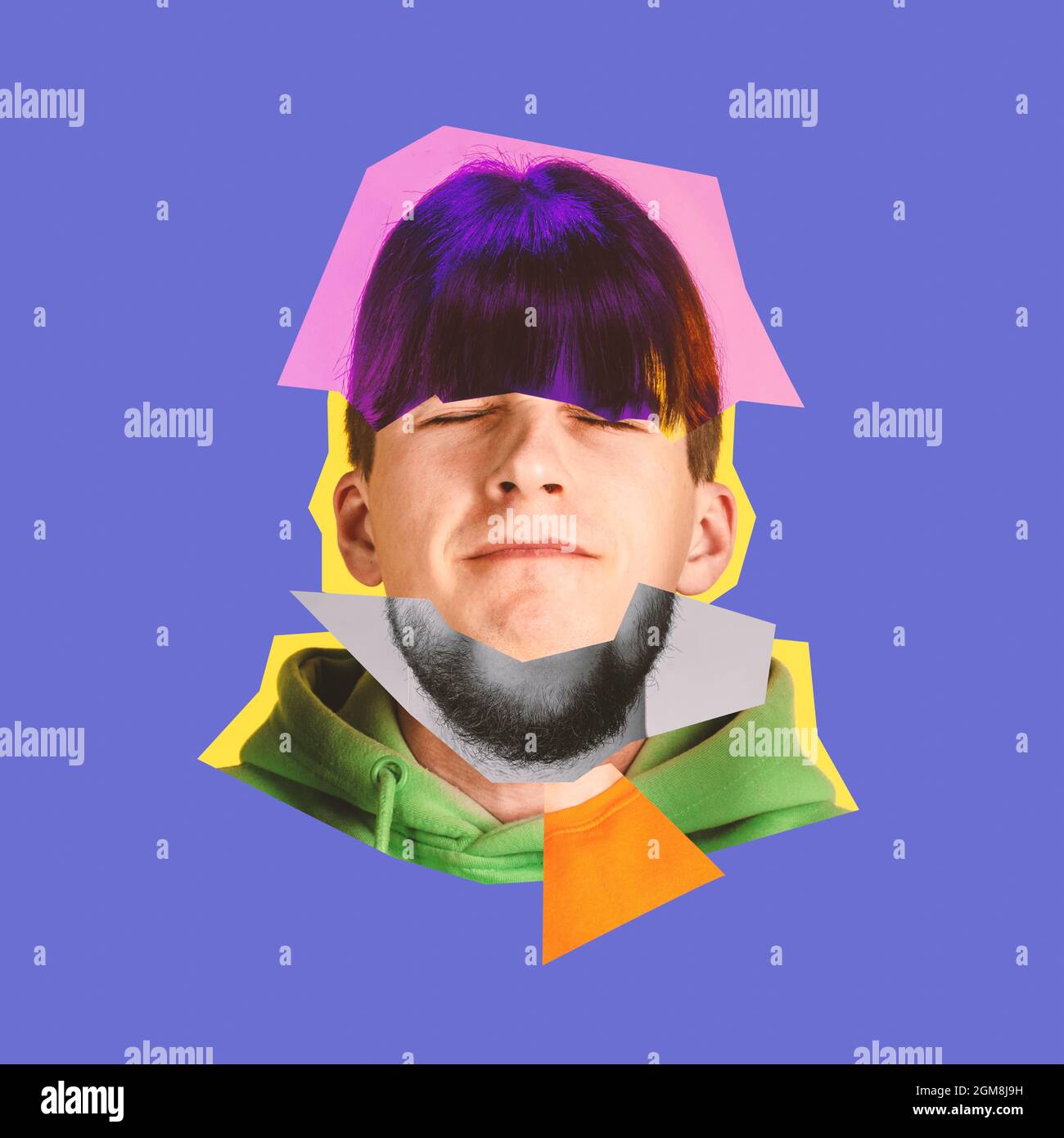 Young man's portrait made of different pieces of faces, modern art ...