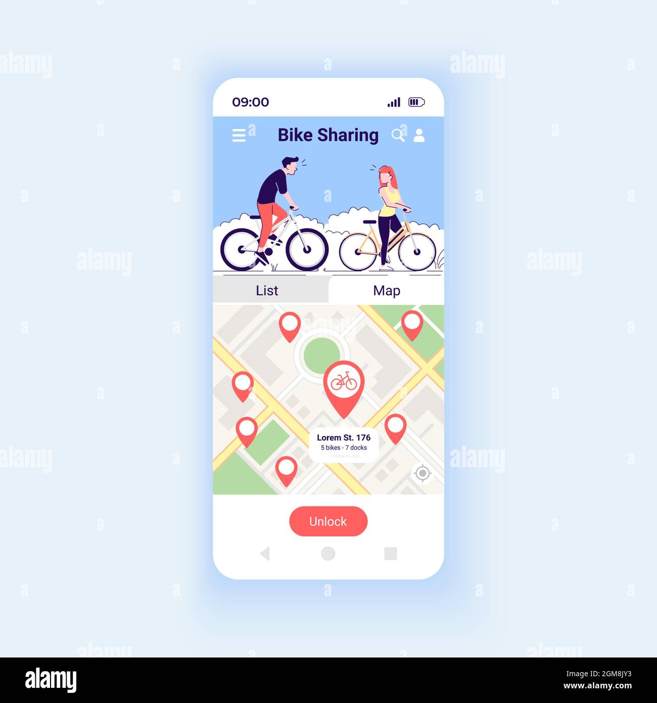 Bike sharing app smartphone interface vector template Stock Vector ...