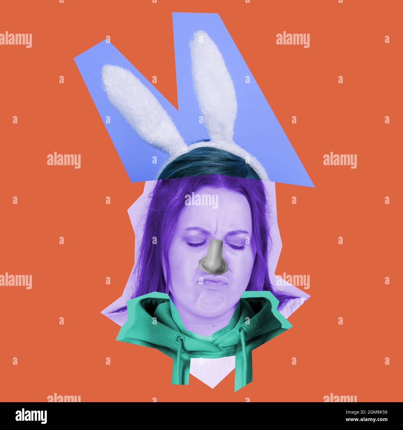 Young woman's portrait made of different pieces of faces and body ...