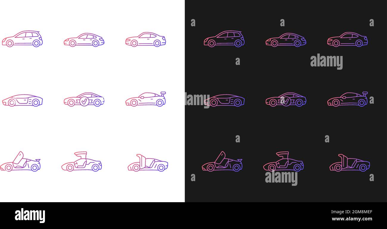 Sports car models gradient icons set for dark and light mode Stock ...
