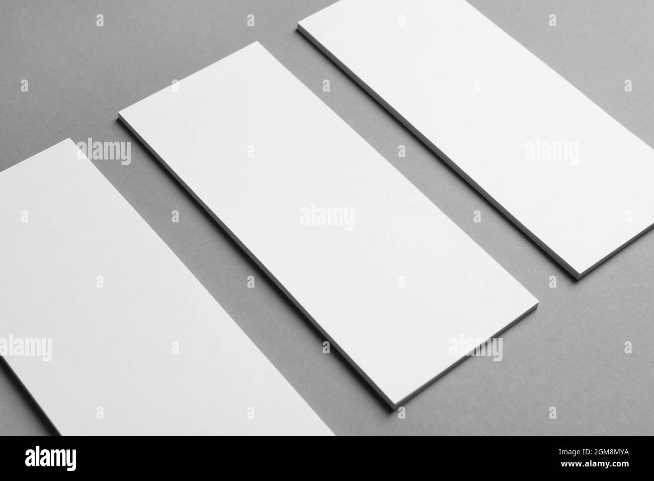 Blank cards on grey background. Mock up for design Stock Photo - Alamy