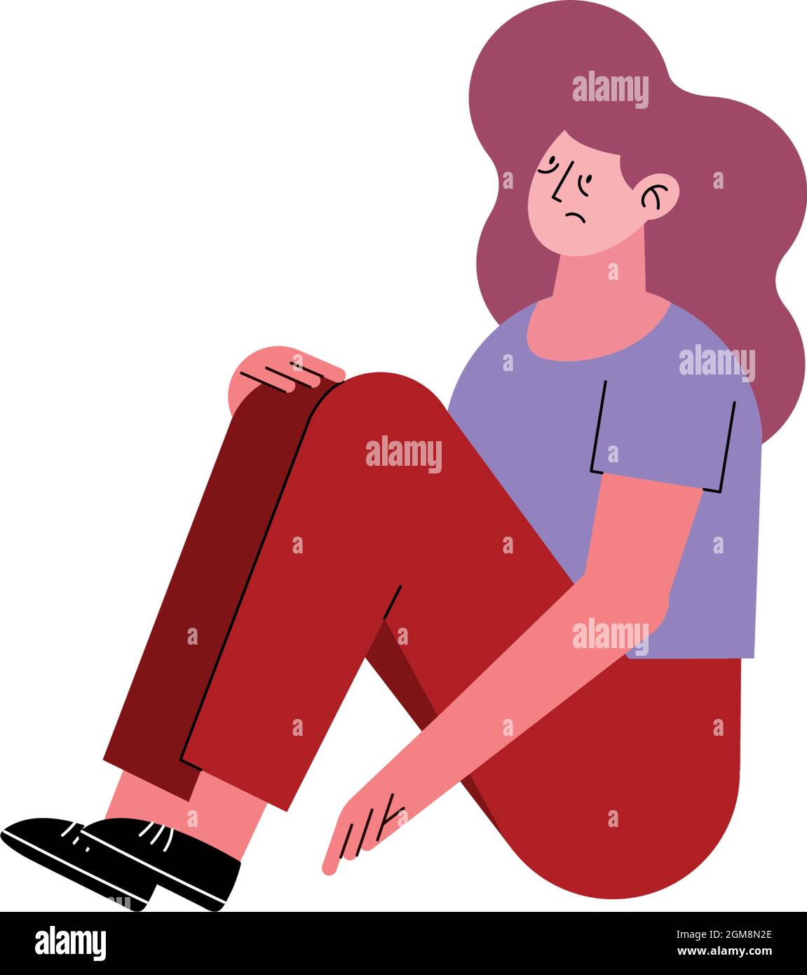 Tired woman sitting headache in Stock Vector Images - Alamy