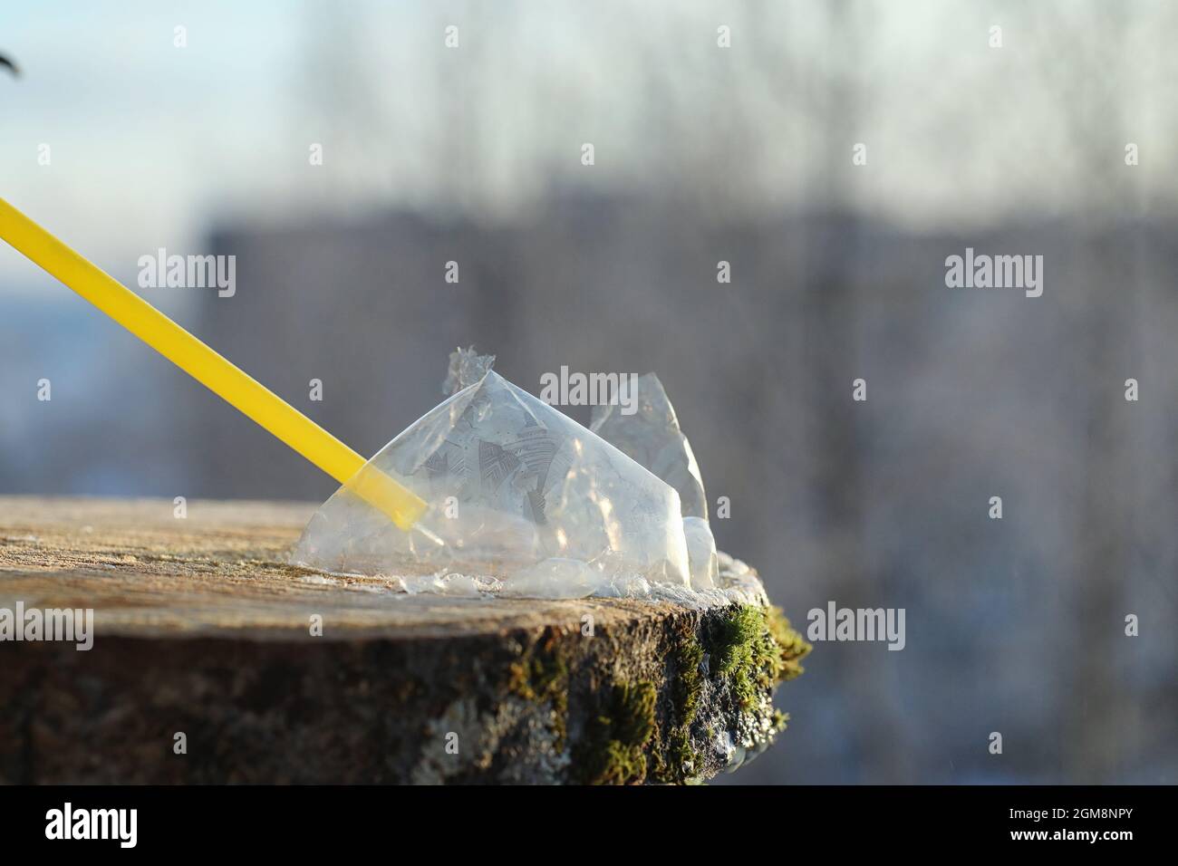 Soap bubbles freeze in the cold. Winter soapy water freezes in air ...