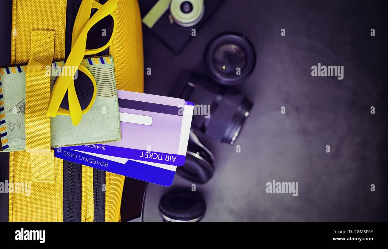 Travel concept. Travel bag with documents and tickets Stock Photo - Alamy