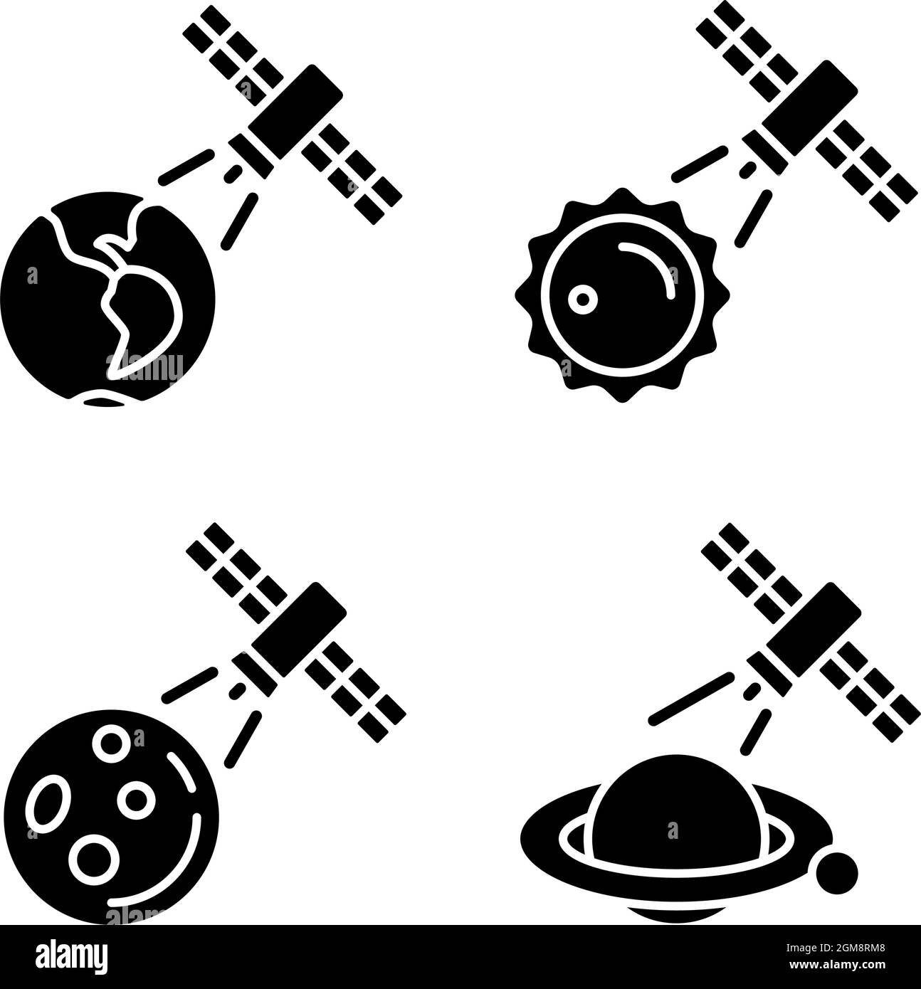 Celestial bodies observation black glyph icons set on white space Stock ...