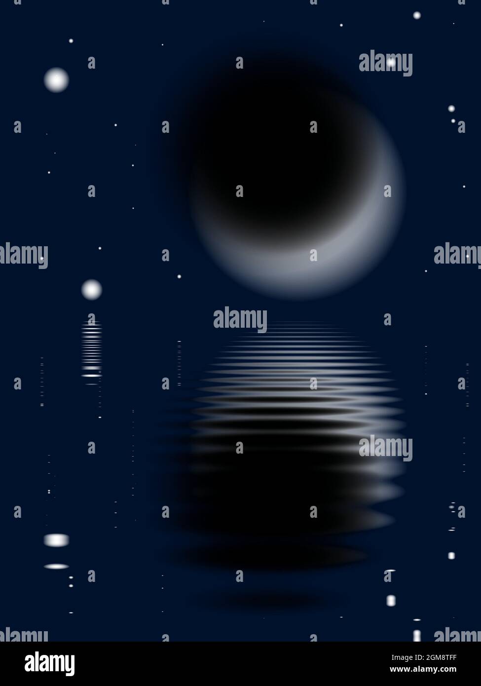 reflection of the moon and stars in the water Stock Photo - Alamy