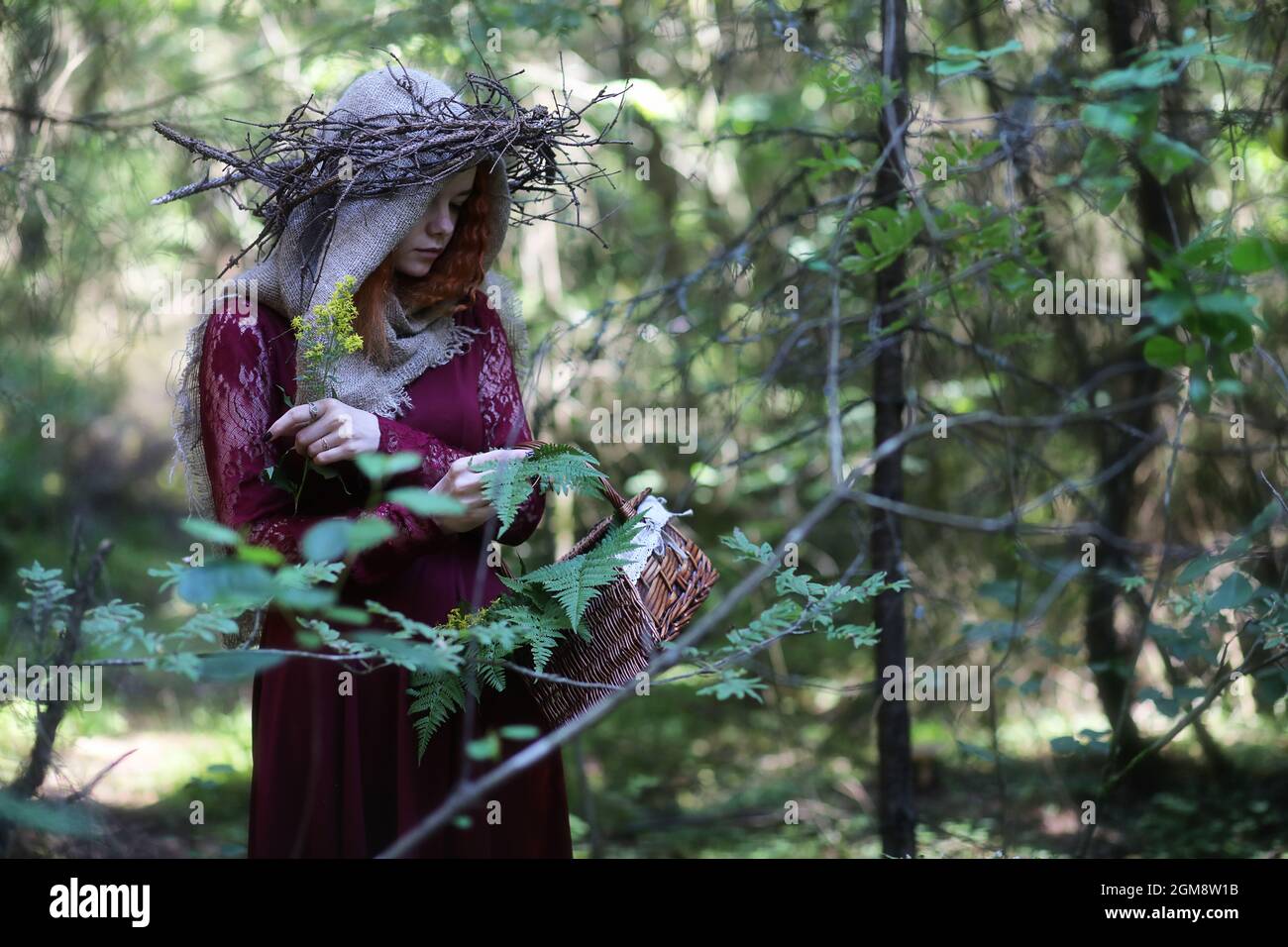 Fortune-teller conducts a ritual in the depths of the forest Stock ...