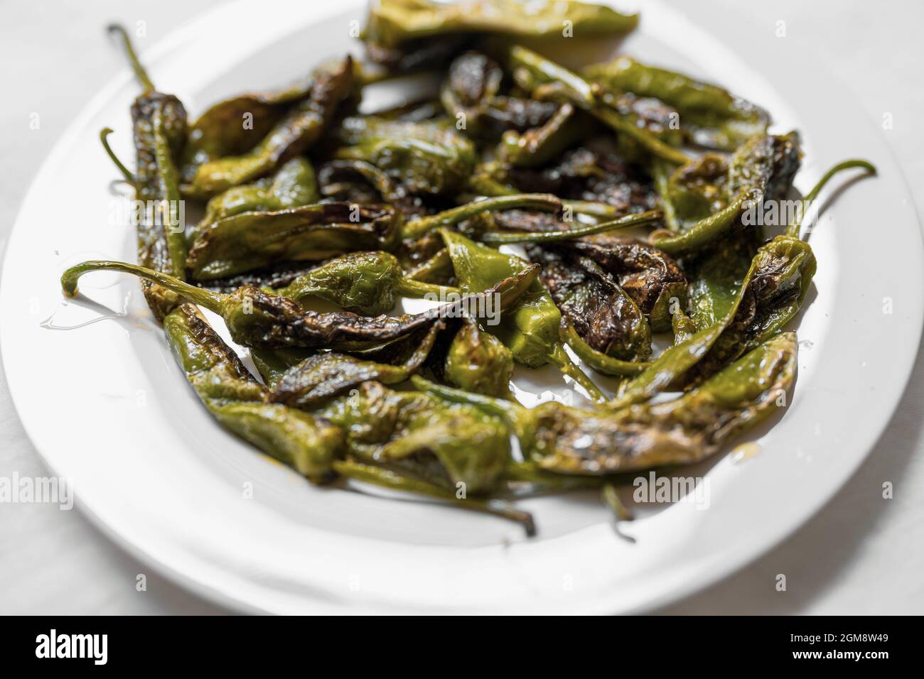 Serving of fried Padron peppers Stock Photo - Alamy