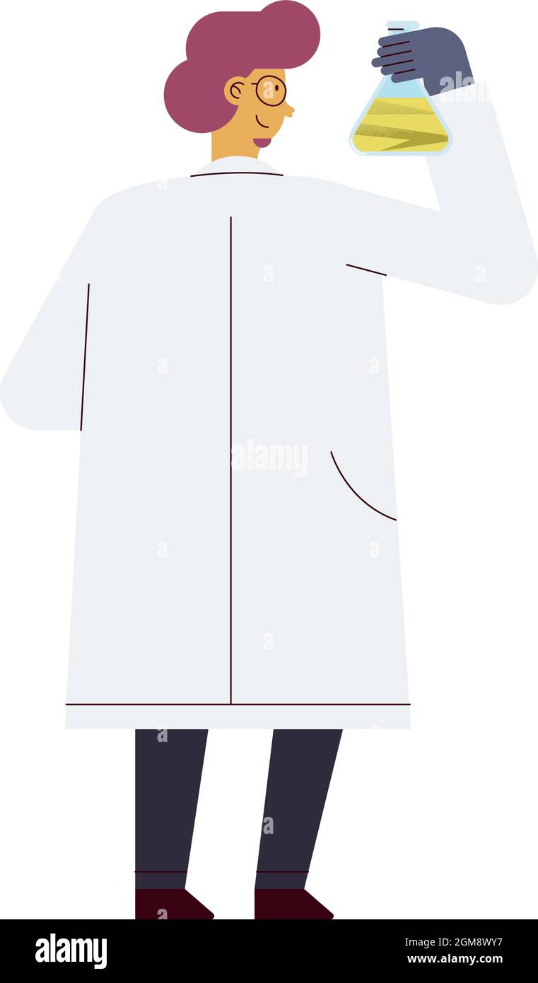 woman scientist with flask of back Stock Vector Image & Art - Alamy