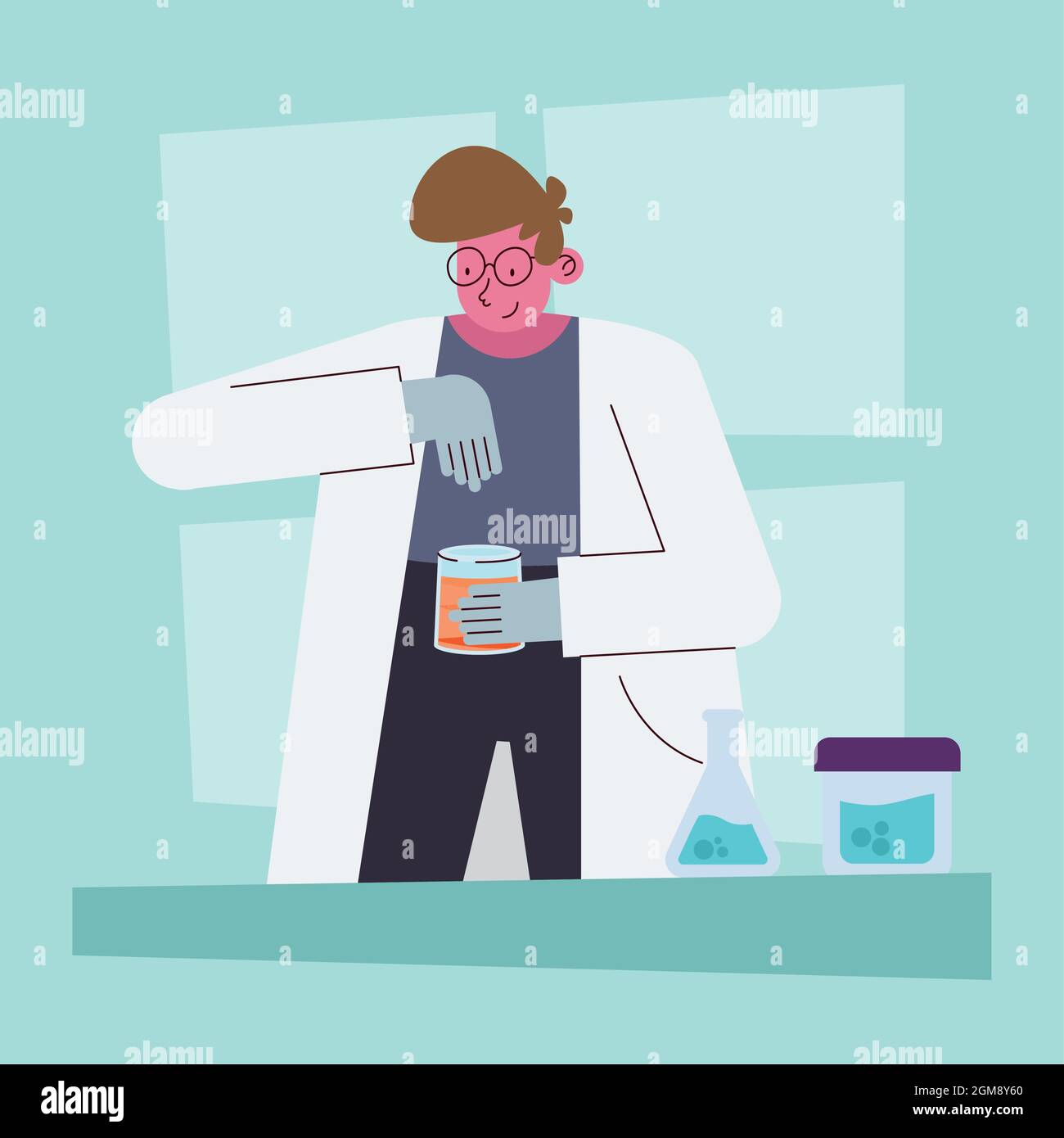 man scientist with flasks at laboratory Stock Vector Image & Art - Alamy