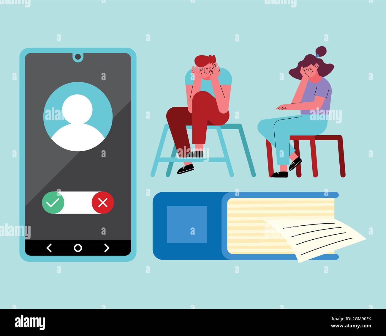 stressed people with icons on blue background Stock Vector Image & Art ...