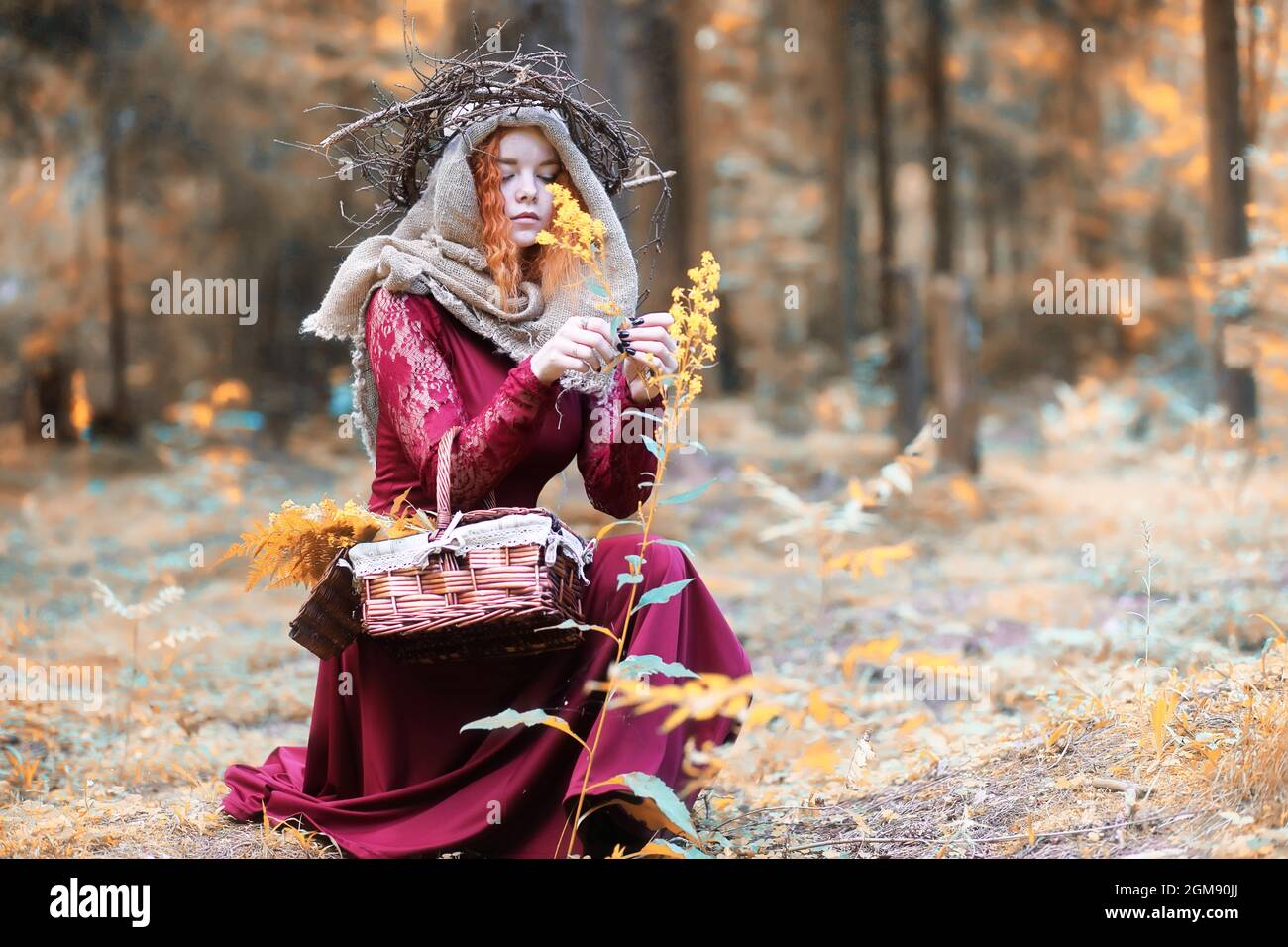 Fortune-teller conducts a ritual in the depths of the forest Stock ...