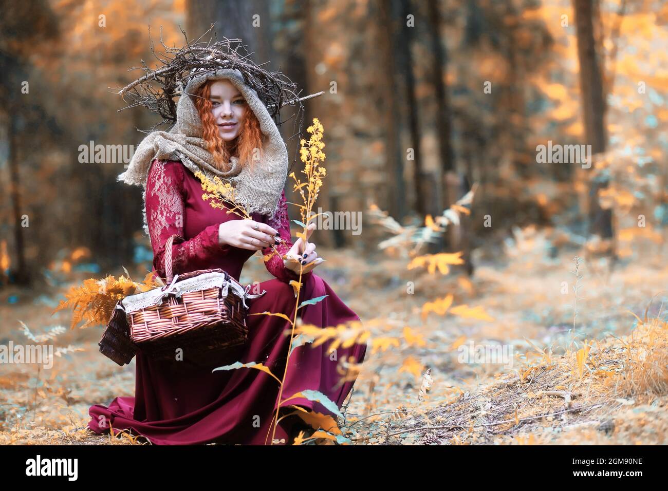 Fortune-teller conducts a ritual in the depths of the forest Stock ...