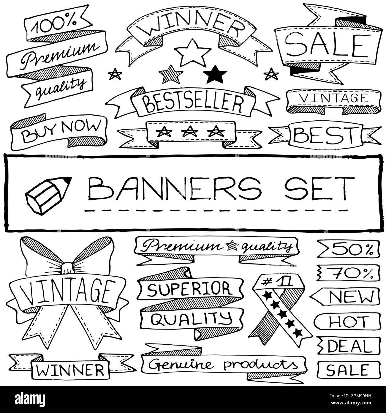 Doodle set of banners hand drawn with black line Stock Vector Image ...