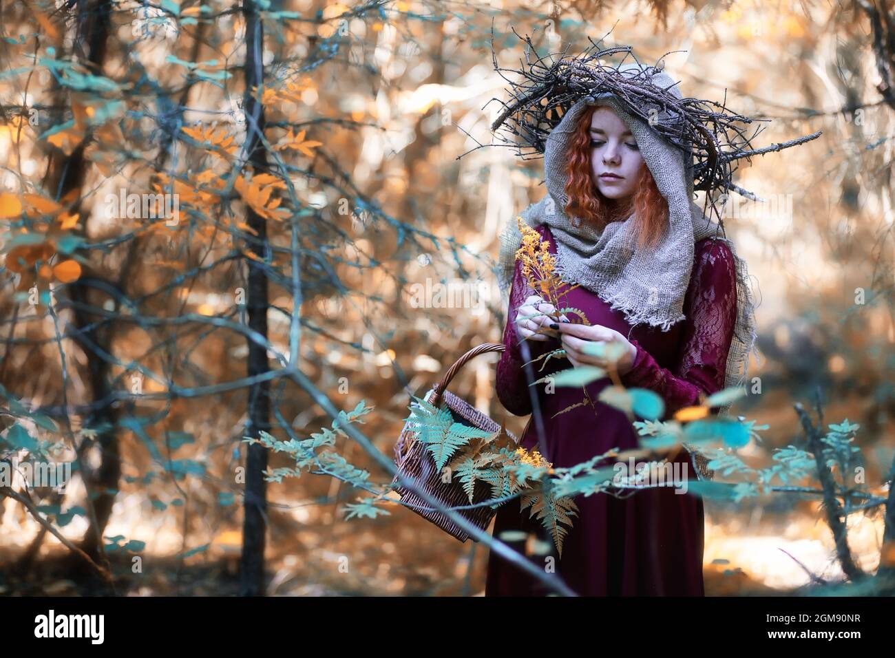 Fortune-teller conducts a ritual in the depths of the forest Stock ...
