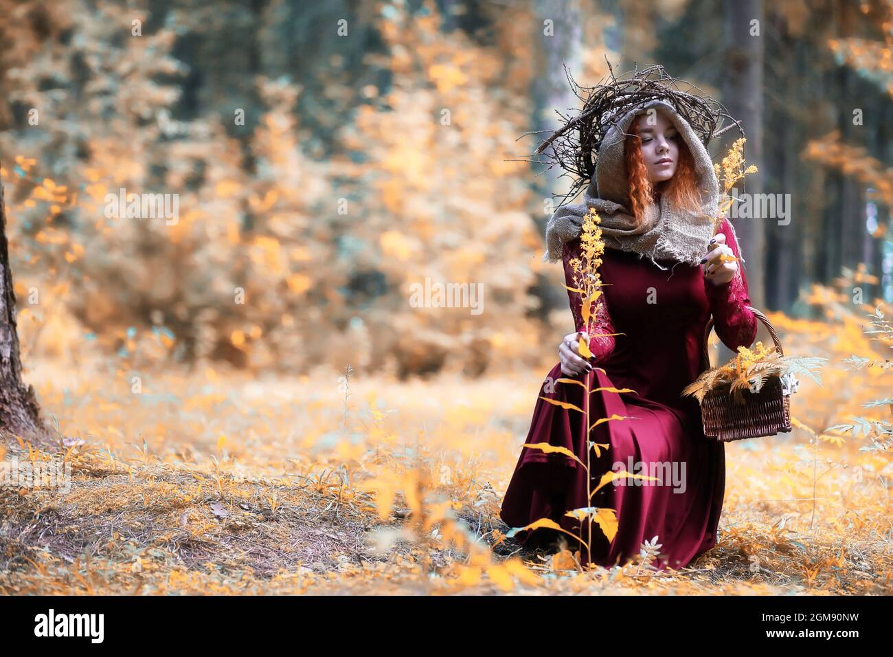 Fortune-teller conducts a ritual in the depths of the forest Stock ...