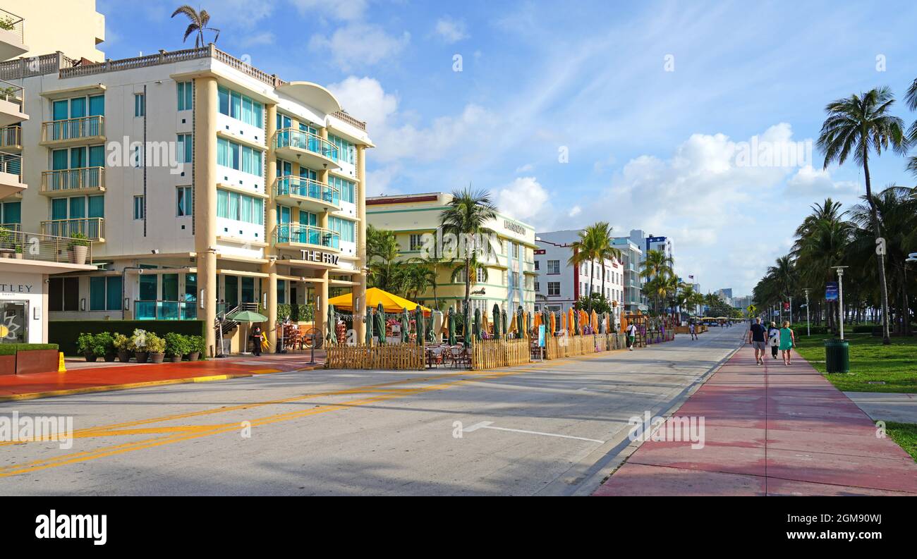 MIAMI BEACH, FL -23 APR 2021- View of classic Art Deco buildings in ...