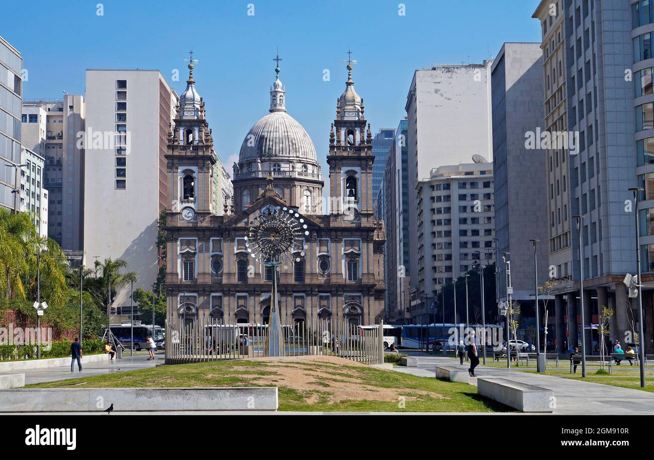 RIO DE JANEIRO, BRAZIL - JULY 12, 2017: Candelaria Church facade ...
