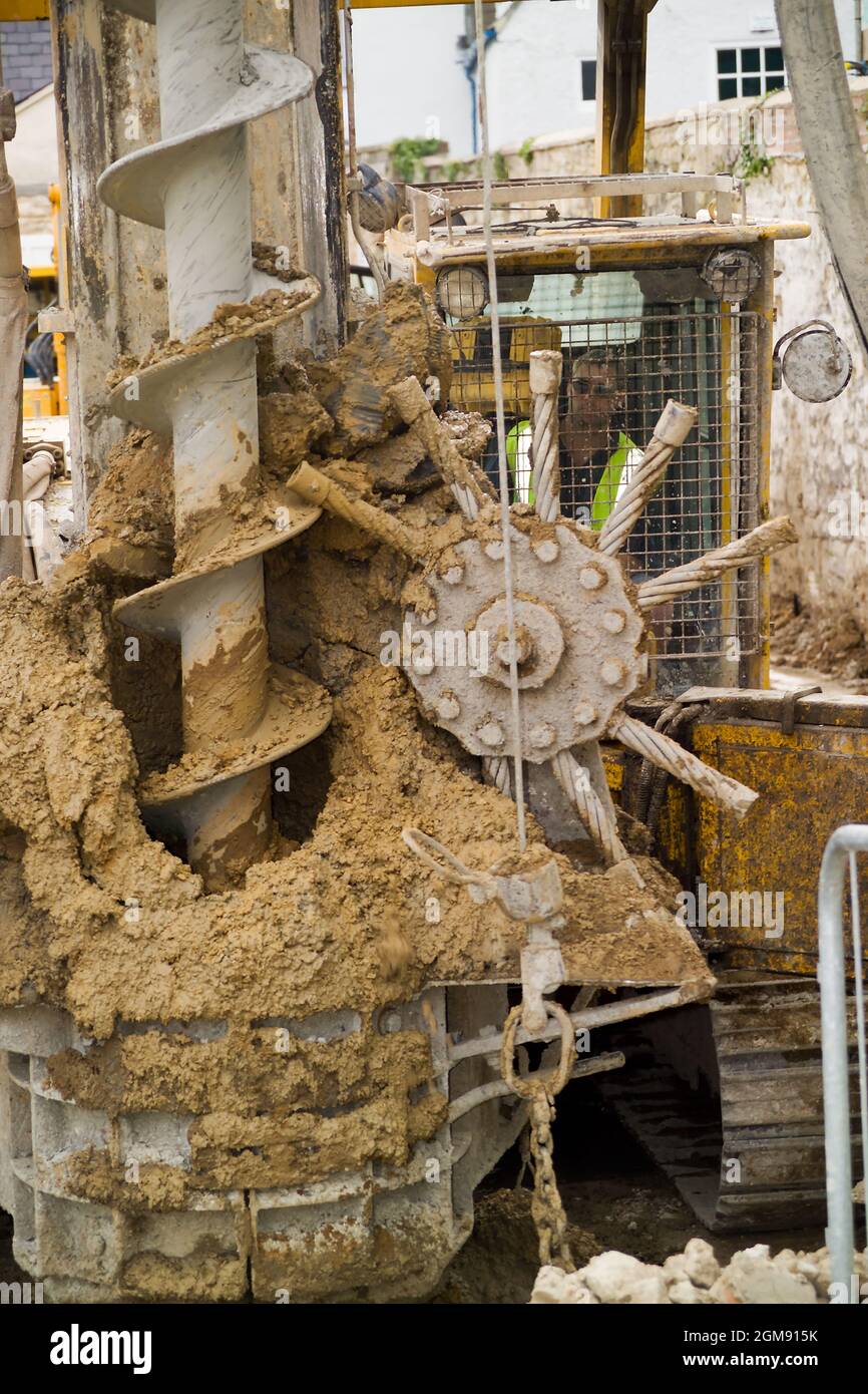 A piling rig being used in the construction of foundations for a ...