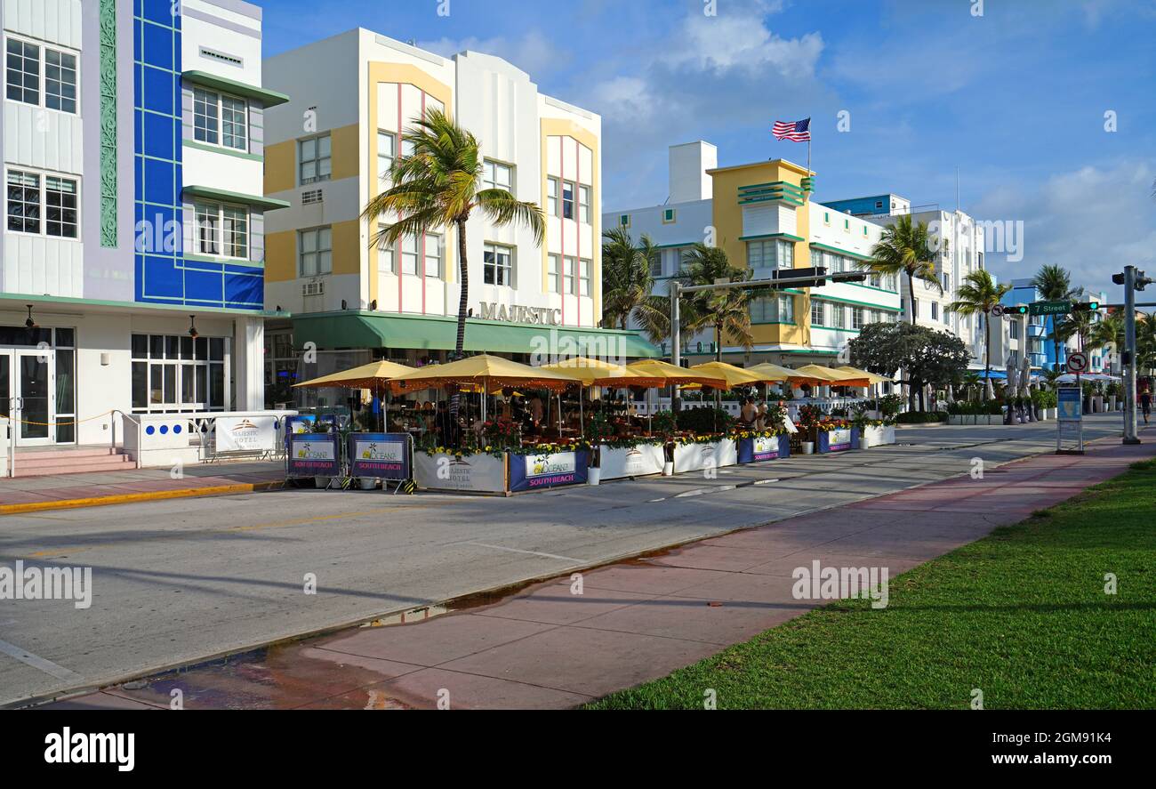 MIAMI BEACH, FL -23 APR 2021- View of classic Art Deco buildings in ...