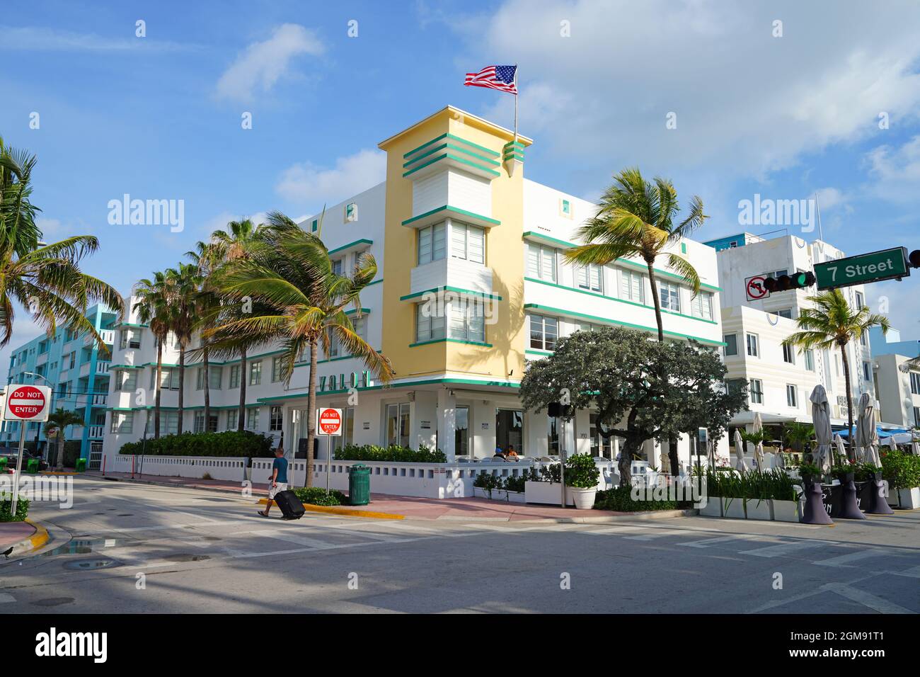 MIAMI BEACH, FL -23 APR 2021- View of classic Art Deco buildings in ...