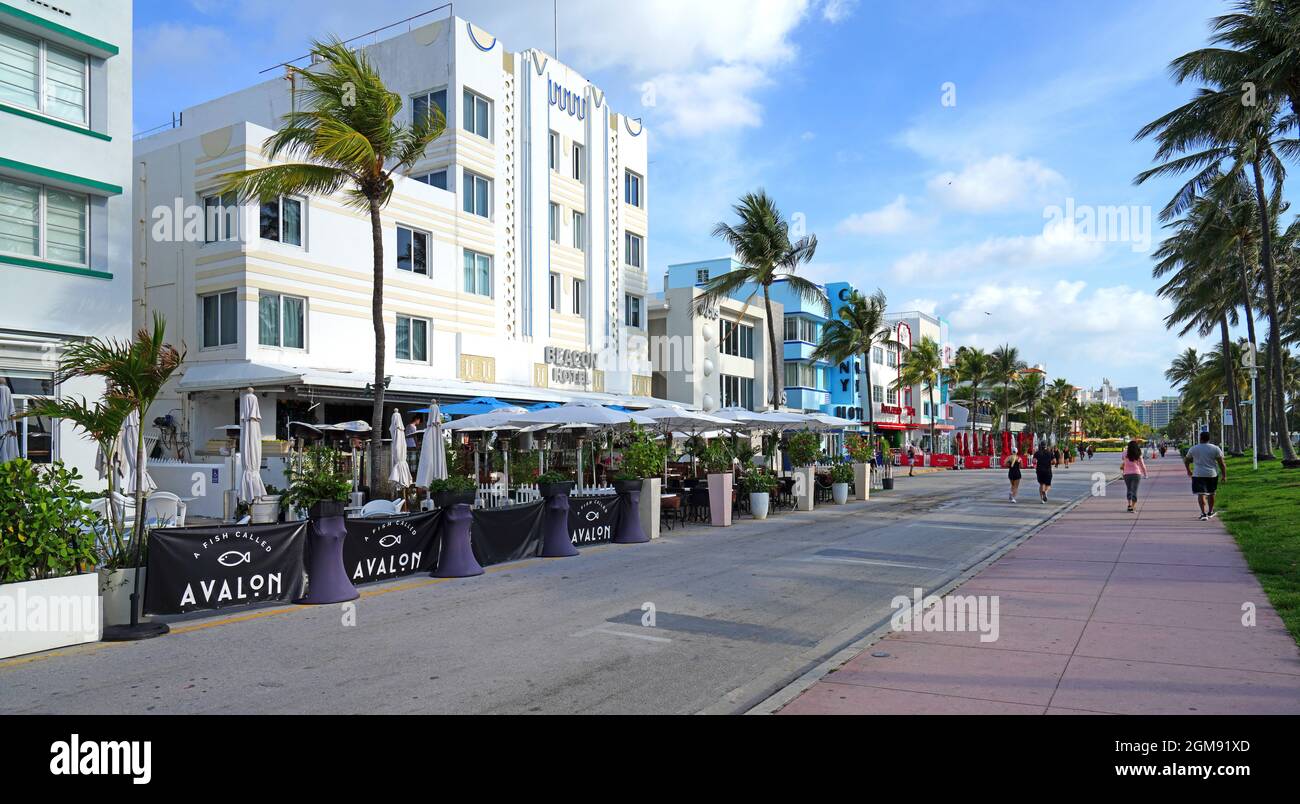 MIAMI BEACH, FL -23 APR 2021- View of classic Art Deco buildings in ...