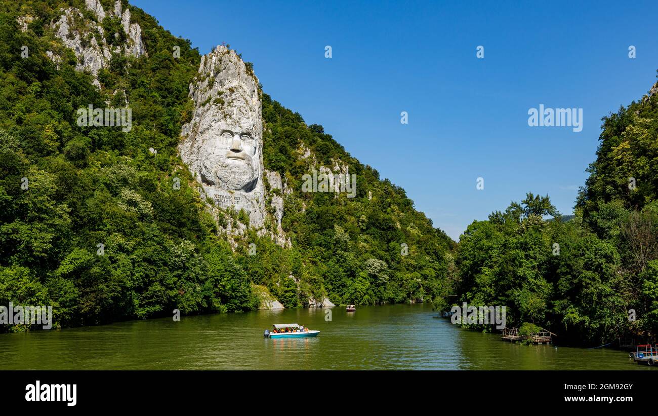 The statue of Decebal Rex at the Danube River in Romania Stock Photo ...