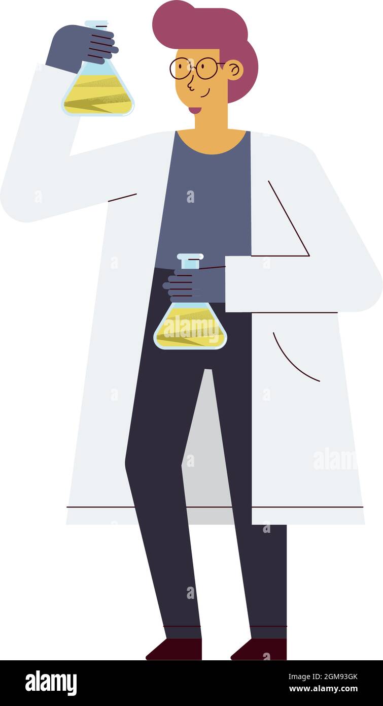 woman scientist with flasks on white background Stock Vector Image ...