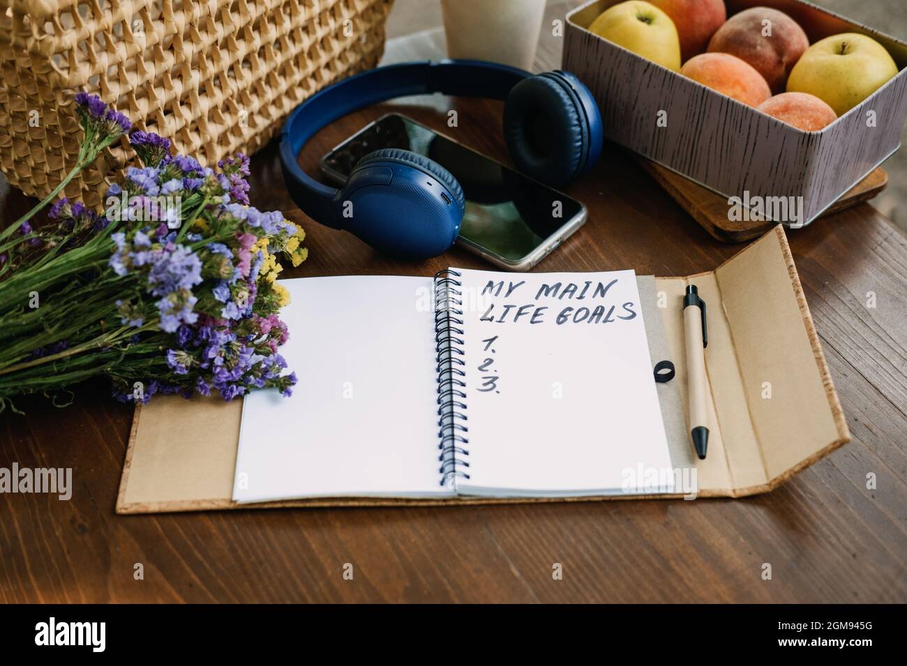 New Years Resolutions Life Goals list in open notebook on the table ...
