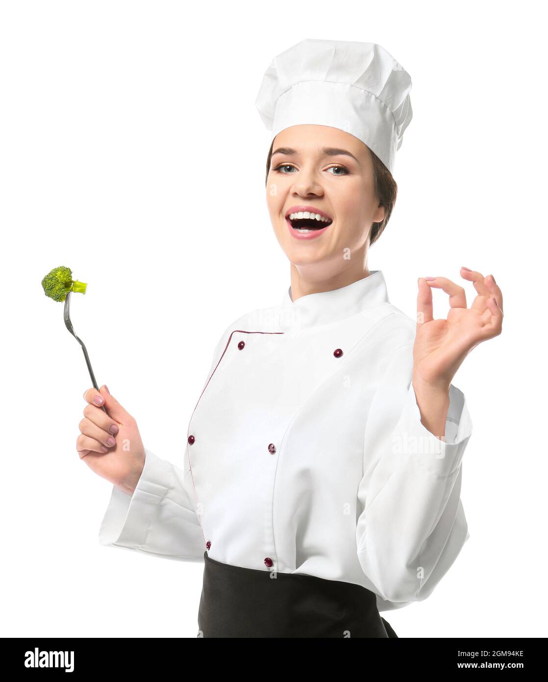 Portrait of female chef on white background Stock Photo - Alamy