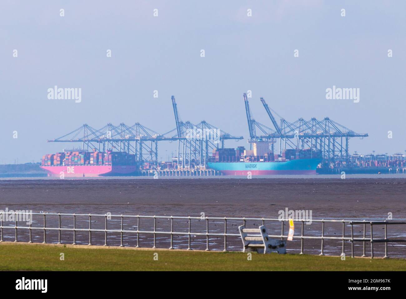 Two Large Container Ships Loading and Unloading at London Gateway Deep ...