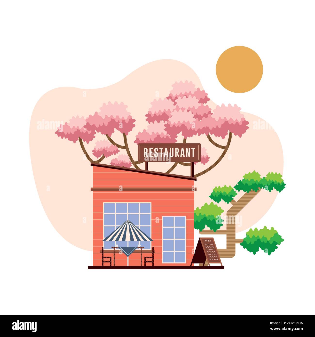 cute restaurant with trees on white background Stock Vector Image & Art ...