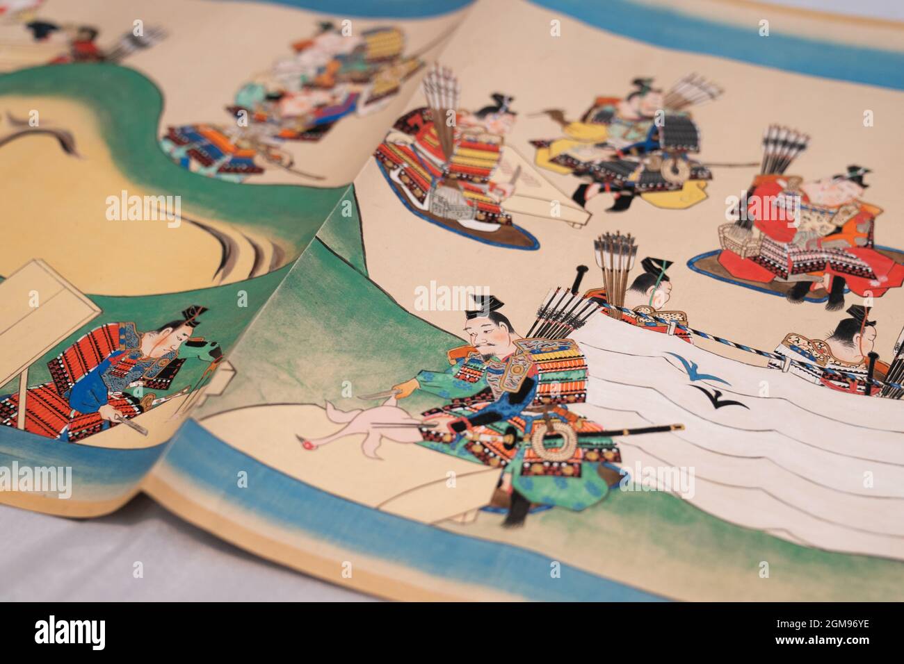 Detail on one of three ancient Japanese scrolls which tells the story ...