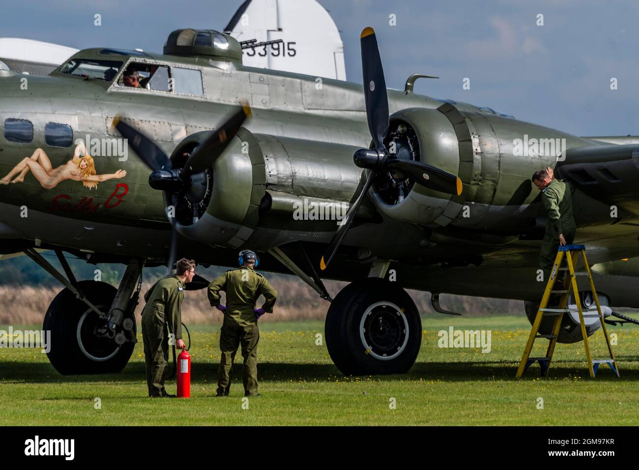 London, UK. 17th Sep, 2021. The flying fortress, Sally B warms up ...
